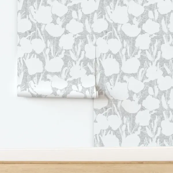 Spoonflower Grey Abstract Light Poppies Neutral Black Custom Pre-pasted Wallpaper
