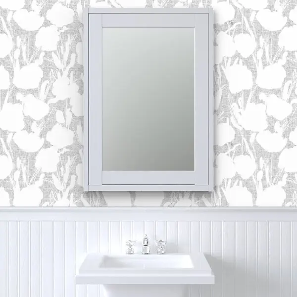 Spoonflower Grey Abstract Light Poppies Neutral Black Custom Pre-pasted Wallpaper