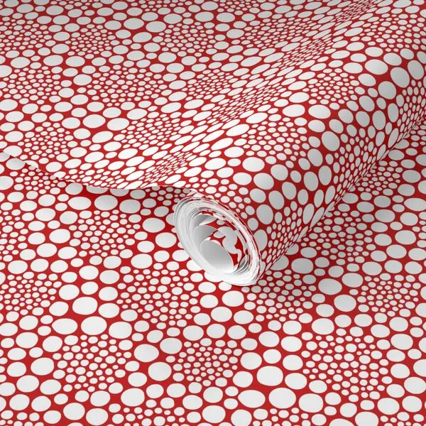 Spoonflower Red Dots Art Polka Kusama Yayoi Custom Removable Wallpaper - Red,white,pink
