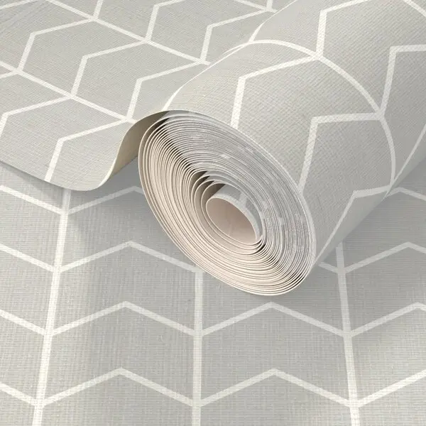 Spoonflower Light Grey Chevron Arrows 100% Natural Sisal Grasscloth Wallcovering - Gray,grey