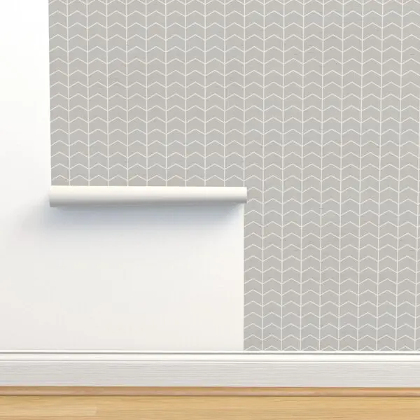 Spoonflower Light Grey Chevron Arrows 100% Natural Sisal Grasscloth Wallcovering