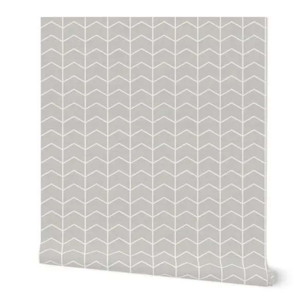 Spoonflower Light Grey Chevron Arrows 100% Natural Sisal Grasscloth Wallcovering