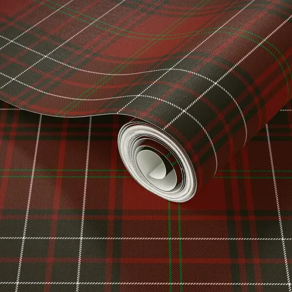 Spoonflower Black White Green Plaid Red Tartan Scottish Custom Removable Wallpaper - Brown,gray,red