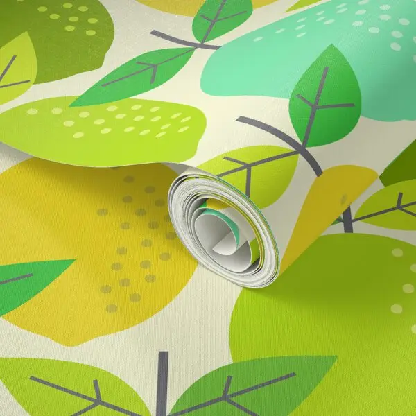 Spoonflower Vintage Picnic Food Kitchen Lemonade Yellow Custom Pre-pasted Wallpaper - Green,yellow