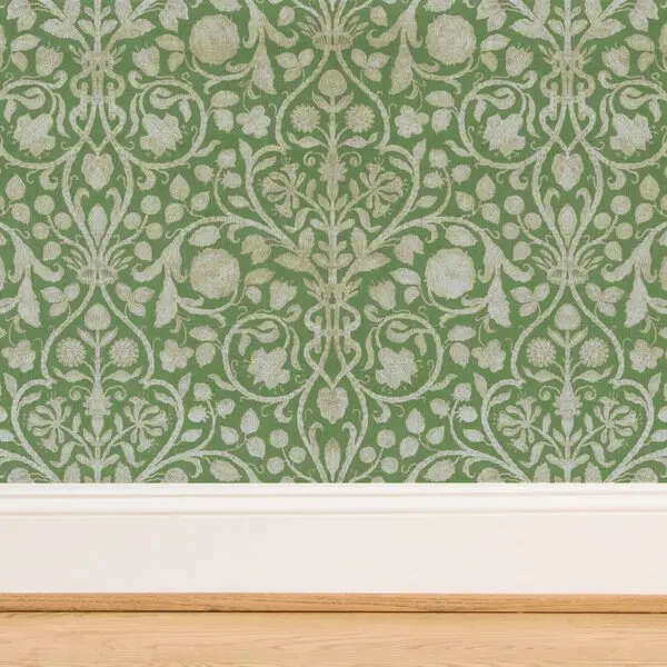 Spoonflower Spring Green Damask French Floral Custom Pre-pasted Wallpaper