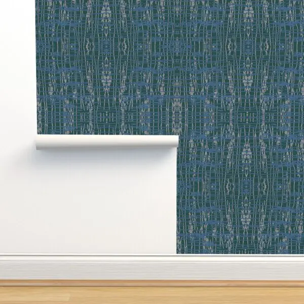 Spoonflower Century Blue Forest Grey 100% Natural Sisal Grasscloth Wallcovering - Green,blue,gray