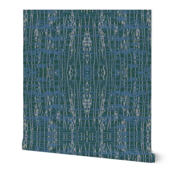 Spoonflower Century Blue Forest Grey 100% Natural Sisal Grasscloth Wallcovering - Green,blue,gray