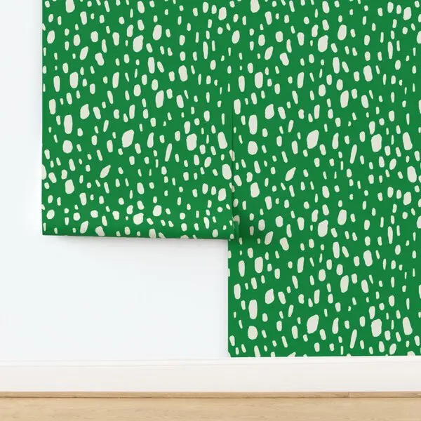 Spoonflower Dots Dotty Irish Animal Polka Sprinkles Custom Pre-pasted Wallpaper - Green