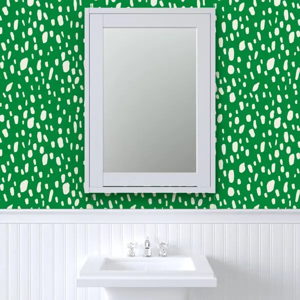 Spoonflower Dots Dotty Irish Animal Polka Sprinkles Custom Pre-pasted Wallpaper - Green
