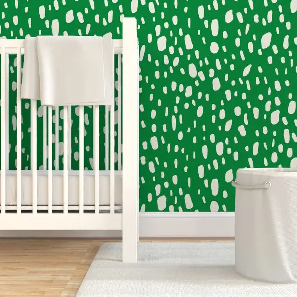 Spoonflower Dots Dotty Irish Animal Polka Sprinkles Custom Pre-pasted Wallpaper - Green