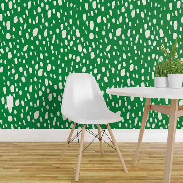 Spoonflower Dots Dotty Irish Animal Polka Sprinkles Custom Pre-pasted Wallpaper - Green
