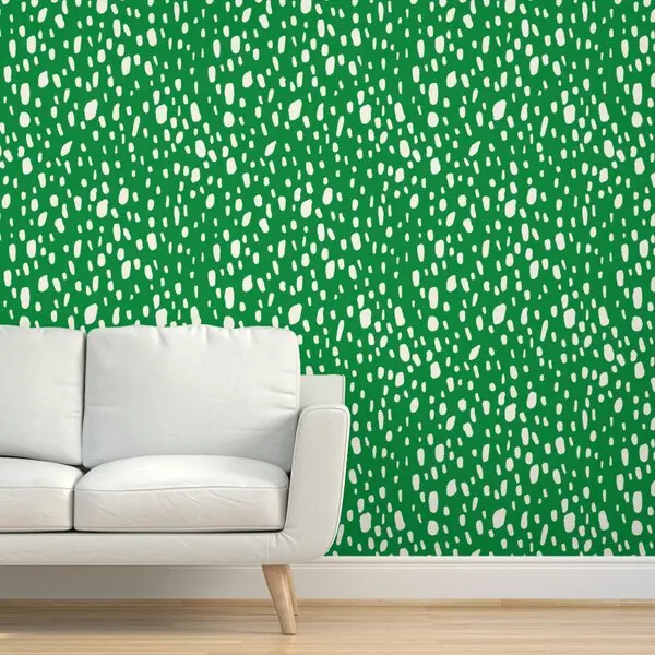 Spoonflower Dots Dotty Irish Animal Polka Sprinkles Custom Pre-pasted Wallpaper - Green