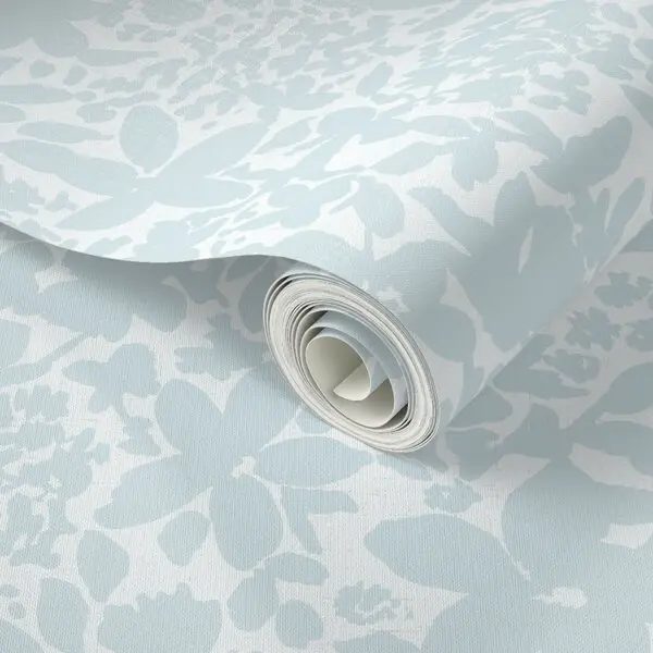 Spoonflower Blue Floral Neutral Natural Soft Pastel Minimalist Traditional Wallpaper - Blue,gray