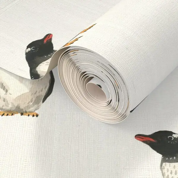 Spoonflower Penguin Buddies On Large 100% Natural Sisal Grasscloth Wallcovering - White