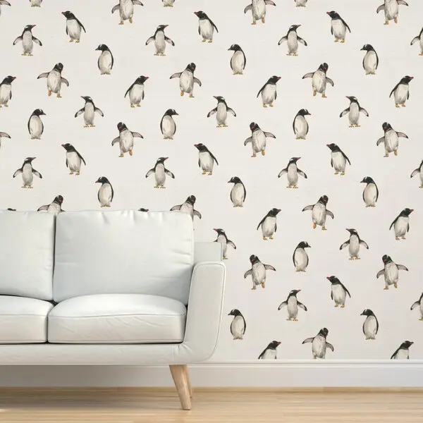 Spoonflower Penguin Buddies On Large 100% Natural Sisal Grasscloth Wallcovering