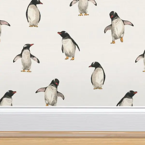 Spoonflower Penguin Buddies On Large 100% Natural Sisal Grasscloth Wallcovering