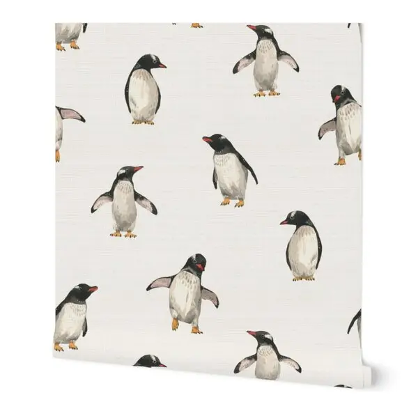 Spoonflower Penguin Buddies On Large 100% Natural Sisal Grasscloth Wallcovering