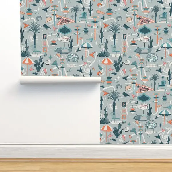 Spoonflower Palm Springs Mid Century Modern Fun 100% Natural Sisal Grasscloth Wallcovering