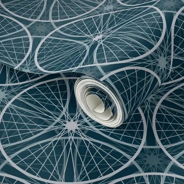 Spoonflower Blue Bicycle Circle Wheels Bike Traditional Wallpaper - Blue,green