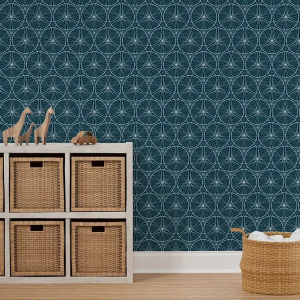 Spoonflower Blue Bicycle Circle Wheels Bike Traditional Wallpaper - Blue,green