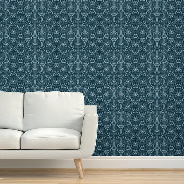 Spoonflower Blue Bicycle Circle Wheels Bike Traditional Wallpaper - Blue,green