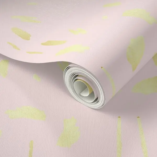 Spoonflower Blush Pink Pale Dogwood Nursery Gold And Custom Removable Wallpaper - Pink,gray,green