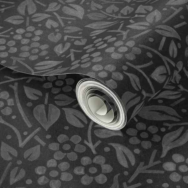 Spoonflower Charcoal Tone On Tonal Floral Subtle Elegant Custom Removable Wallpaper - Black,gray
