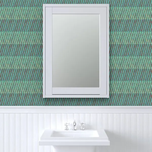 Spoonflower Herringbone Stripe Row Teal Rust Aqua Wall Zigzag Traditional Wallpaper