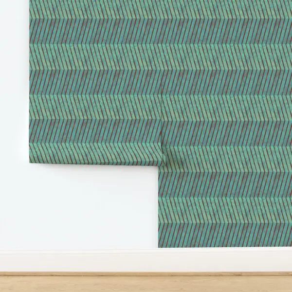 Spoonflower Herringbone Stripe Row Teal Rust Aqua Wall Zigzag Traditional Wallpaper
