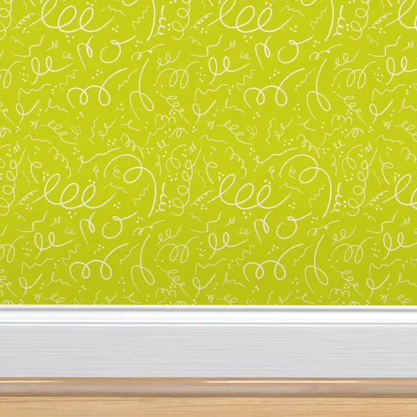 Spoonflower Chartreuse Scribbles 100% Natural Sisal Grasscloth Wallcovering