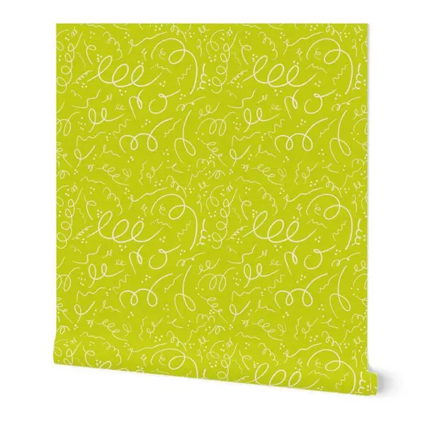 Spoonflower Chartreuse Scribbles 100% Natural Sisal Grasscloth Wallcovering