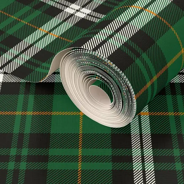 Spoonflower Irish Plaid Green Trendy Patricks Day Tartan 100% Natural Sisal Grasscloth Wallcovering - Green,black