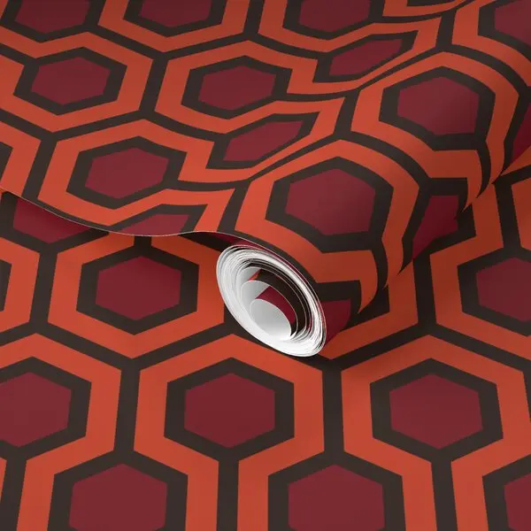 Spoonflower Large Redrum Kubrick Hexagon Abstract Traditional Wallpaper - Red,black