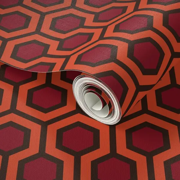 Spoonflower Large Redrum Kubrick Hexagon Abstract Traditional Wallpaper - Red,black