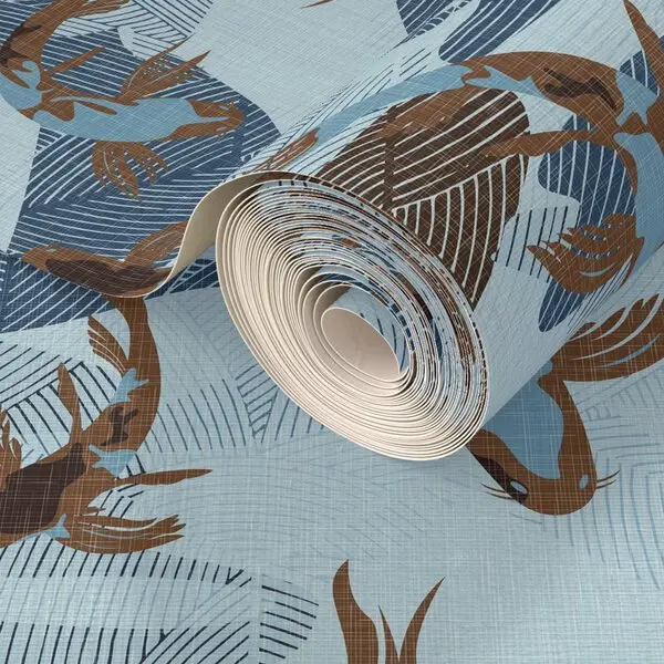 Spoonflower Japanese Koi Fishes Large 100% Natural Sisal Grasscloth Wallcovering - Blue