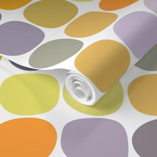 Spoonflower Medium Circles Orange Purple Geometric Custom Pre-pasted Wallpaper - Purple,gray,yellow