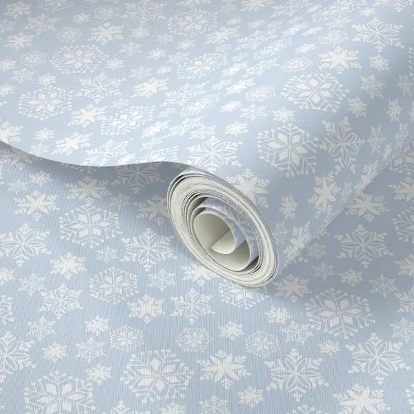 Spoonflower Snowflakes Winter Christmas Scandinavian And Traditional Wallpaper - Blue