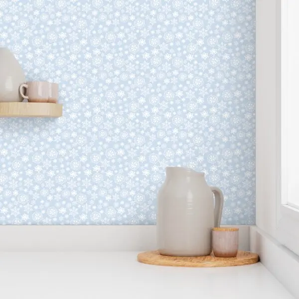 Spoonflower Snowflakes Winter Christmas Scandinavian And Traditional Wallpaper - Blue