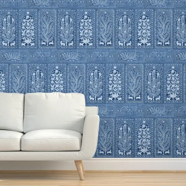 Spoonflower Animal Tree Wood Panels Renaissance Tudor Custom Pre-pasted Wallpaper