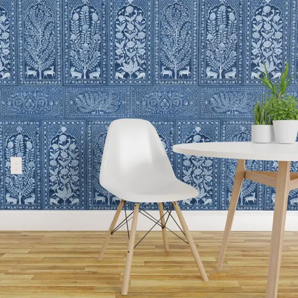 Spoonflower Animal Tree Wood Panels Renaissance Tudor Custom Pre-pasted Wallpaper