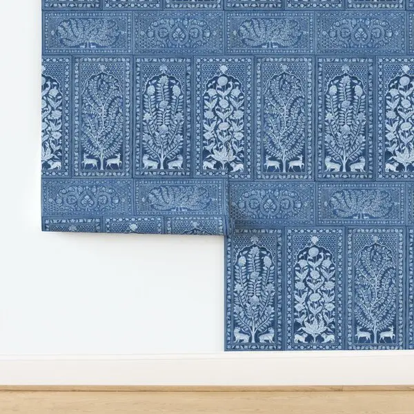 Spoonflower Animal Tree Wood Panels Renaissance Tudor Custom Pre-pasted Wallpaper