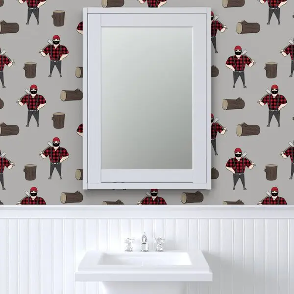 Spoonflower Lumberjack Plaid Grey Logging Trendy Buffalo Custom Removable Wallpaper