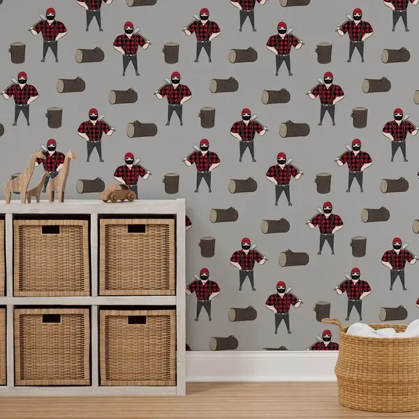 Spoonflower Lumberjack Plaid Grey Logging Trendy Buffalo Custom Removable Wallpaper
