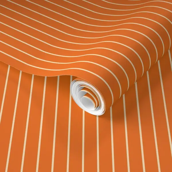 Spoonflower Orange Stripes Custom Pre-pasted Wallpaper - Orange,red