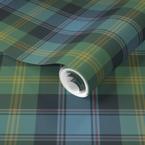 Spoonflower Watson Clan Tartan Custom Pre-pasted Wallpaper - Green,blue