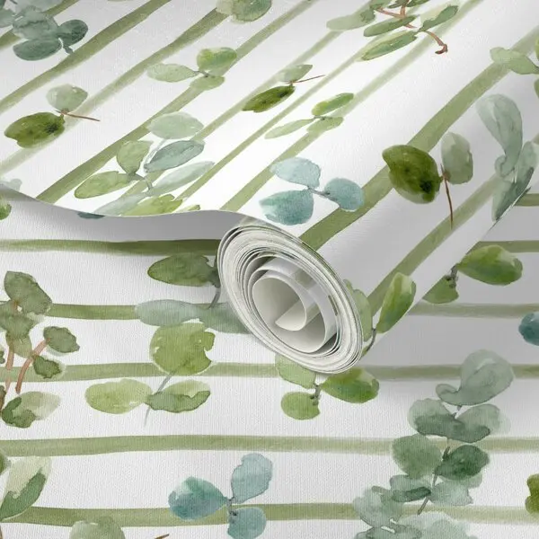 Spoonflower Clover Baby Shamrocks Irish Watercolor Custom Pre-pasted Wallpaper - Green