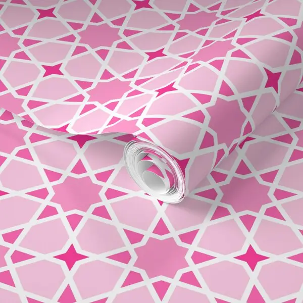 Spoonflower Star Geometric Moroccan Islamic Octagon S84 Custom Removable Wallpaper - Pink