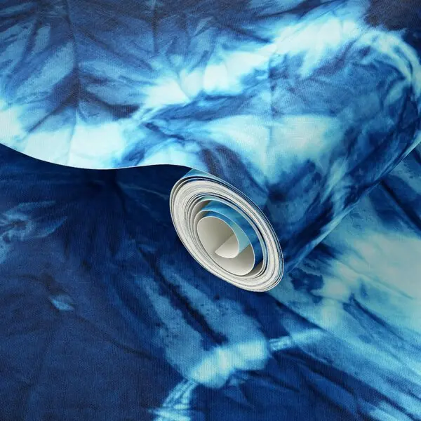 Spoonflower Shibori Tie Dye Indigo Blue Hippie Abstract Custom Removable Wallpaper - Blue,indigo
