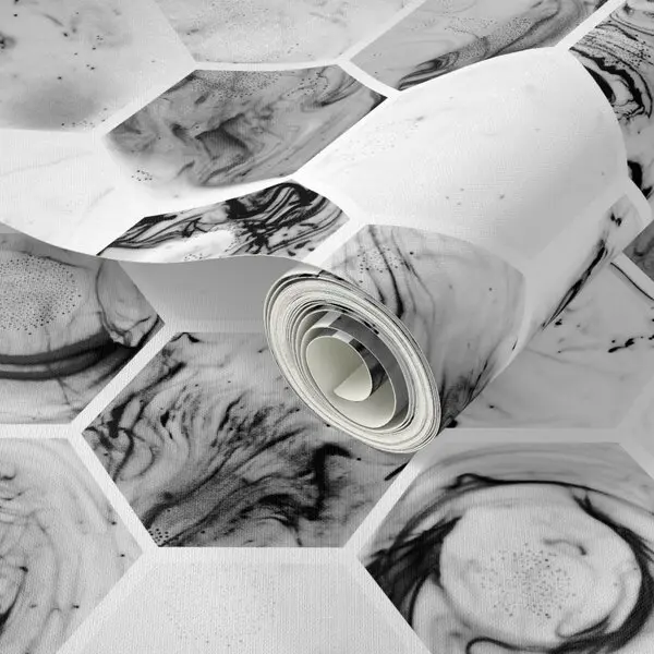 Spoonflower Black Grey Cheater B W Hexagon Hexies Traditional Wallpaper - Black,white,gray
