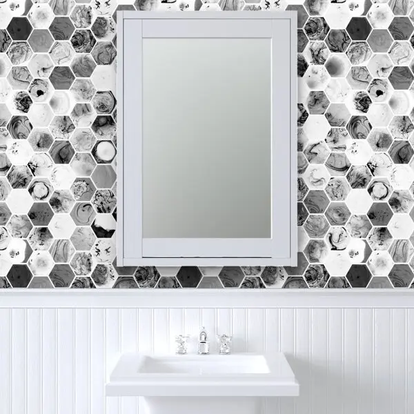 Spoonflower Black Grey Cheater B W Hexagon Hexies Traditional Wallpaper